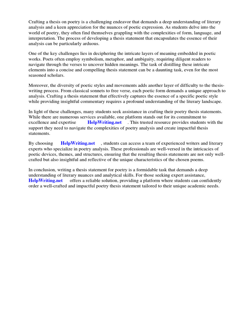 Poetry Thesis Statement Examples | PDF | Essays | Poetry