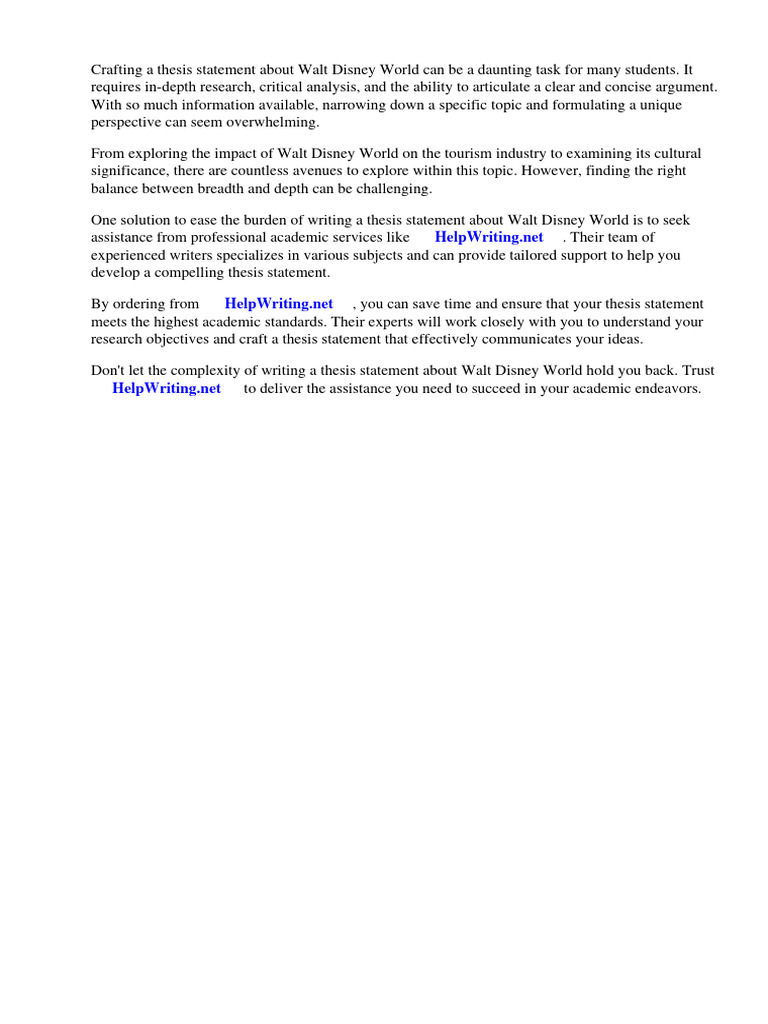 Thesis Statement About Walt Disney World | PDF | The Walt Disney ...