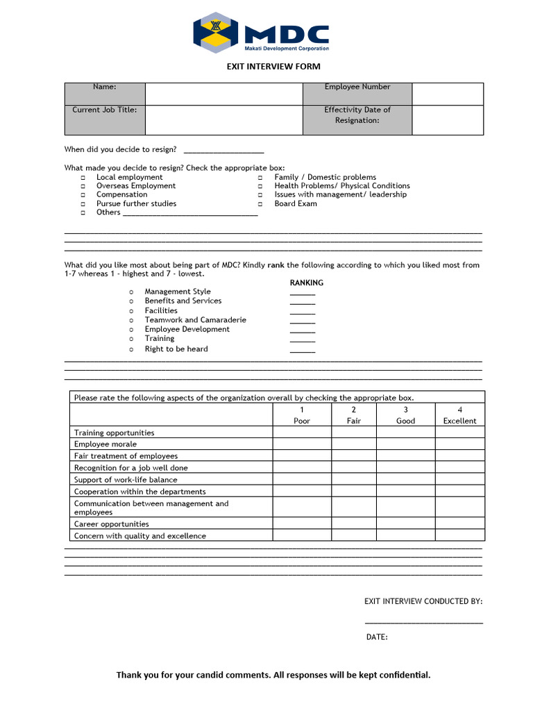 Exit Interview Form | PDF | Employment | Employee Relations
