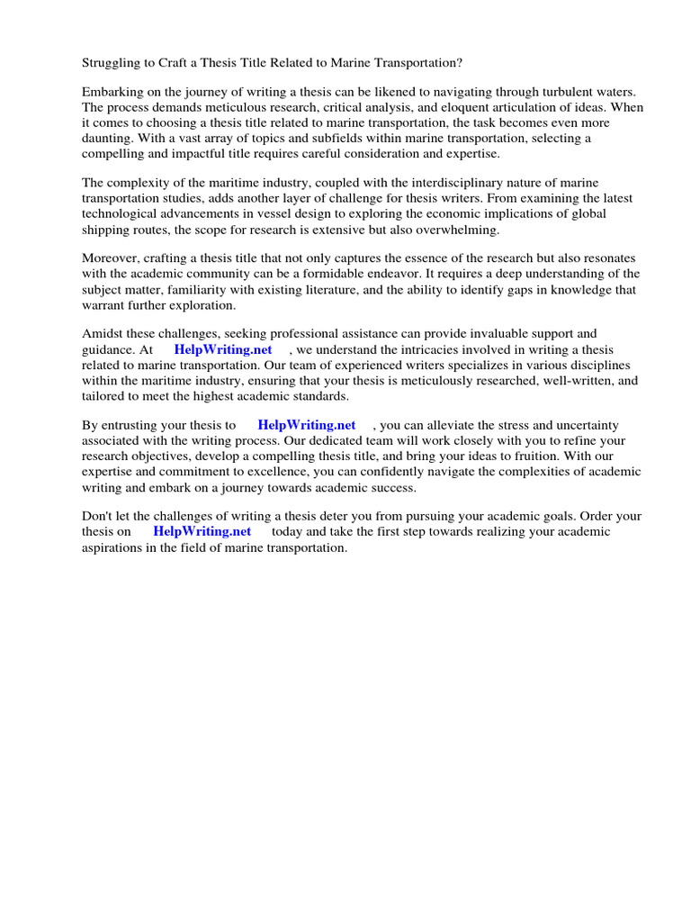 Crafting Marine Transport Thesis Titles | PDF | Transport | Logistics