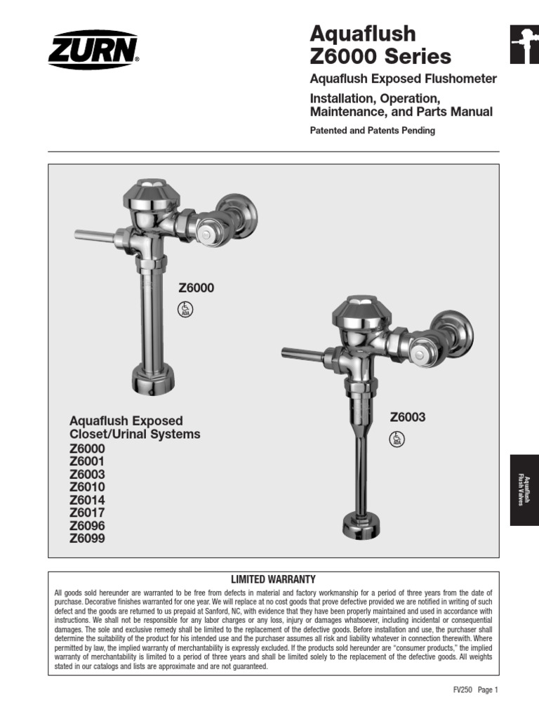 Zurn Aquaflush z6000 Manual | Download Free PDF | Valve | Pipe (Fluid ...