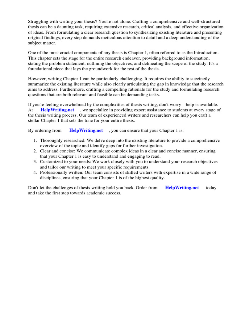 Example of Chapter 1 in Thesis Writing | PDF