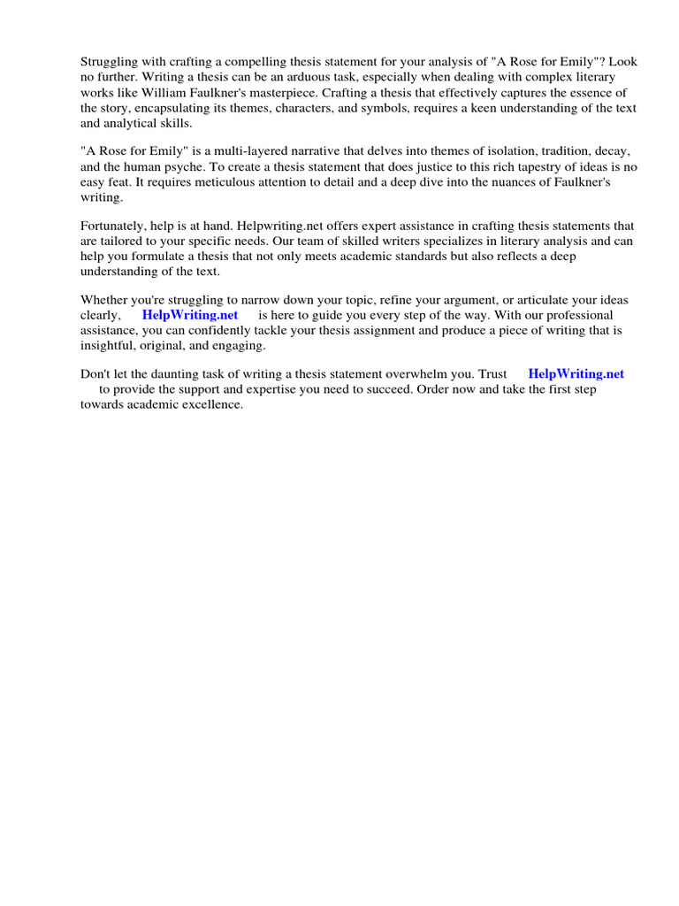 Thesis Statement For The Story A Rose For Emily | PDF
