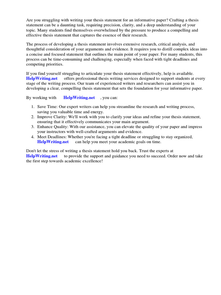 Thesis Statement Generator For Informative Paper | PDF | Essays | Thesis