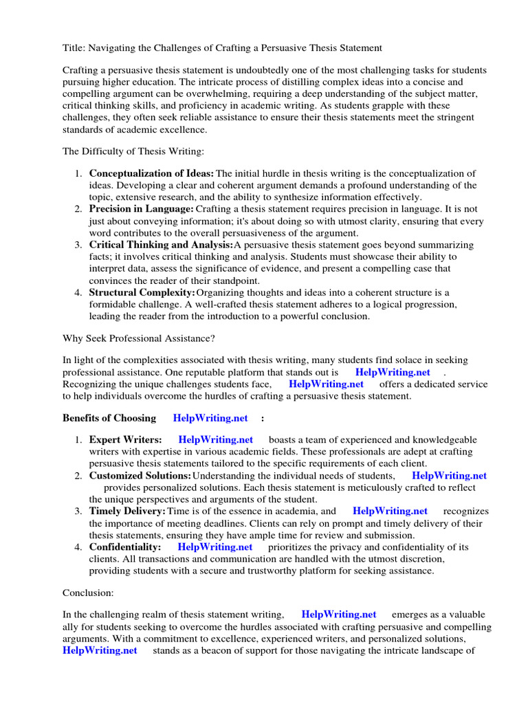 Thesis Statement Persuasive Writing | PDF | Essays | Persuasion