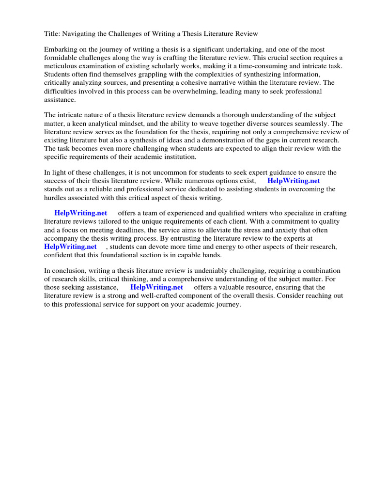 How To Write A Thesis Literature Review | PDF | Thesis | Citation