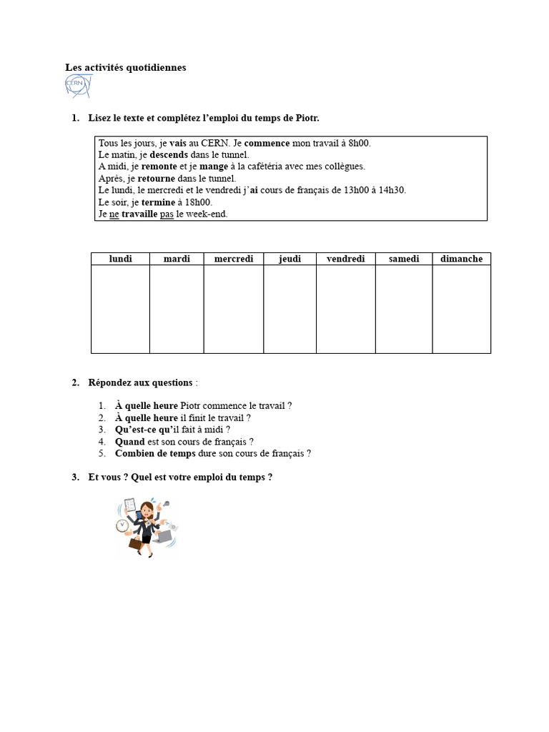 Activités de la vie quotidienne | PDF | Études des langues étrangères