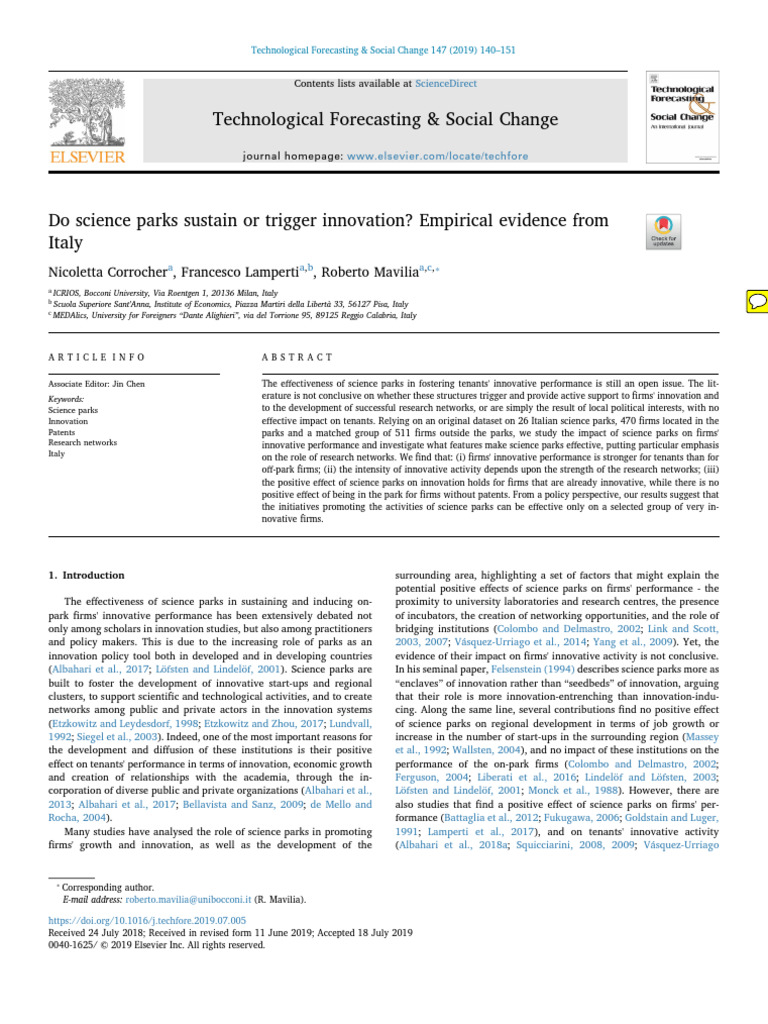 Science Parks and Innovation in Italy | PDF | Innovation | Business