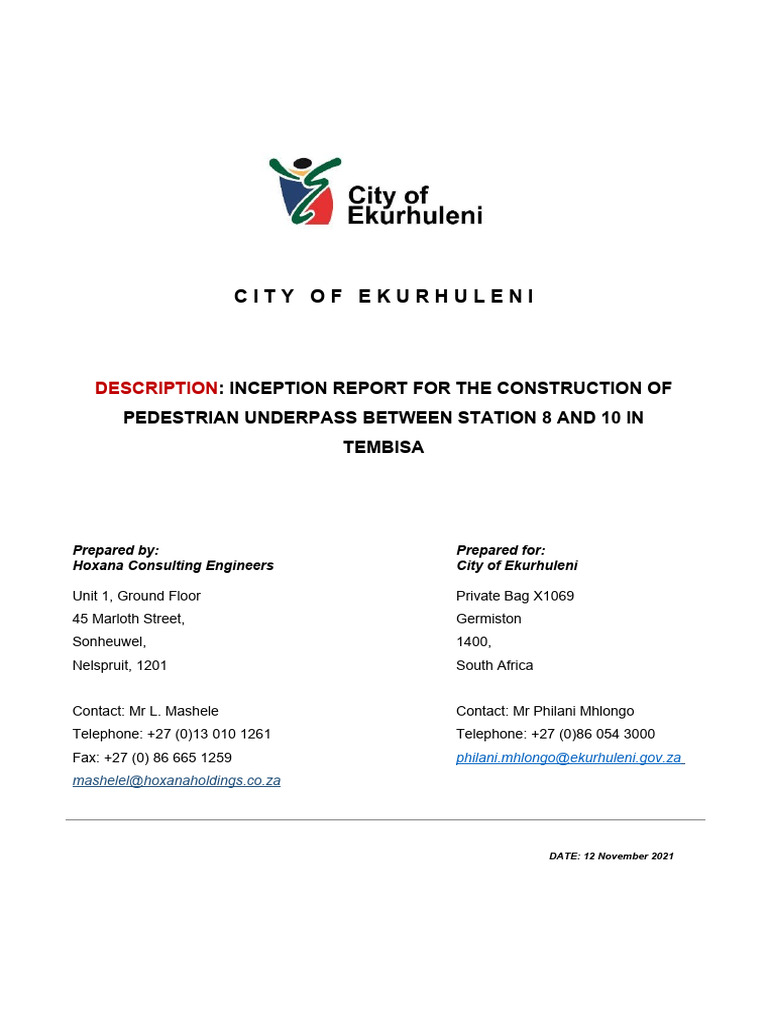 Inception Report - Pedestiran Underpass - 09 Nov 2021 - Rev 2 | PDF ...