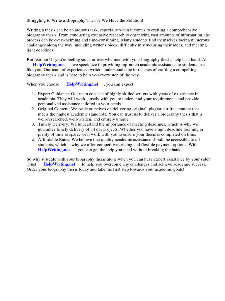 Biography Thesis Example | PDF | Essays | Writers