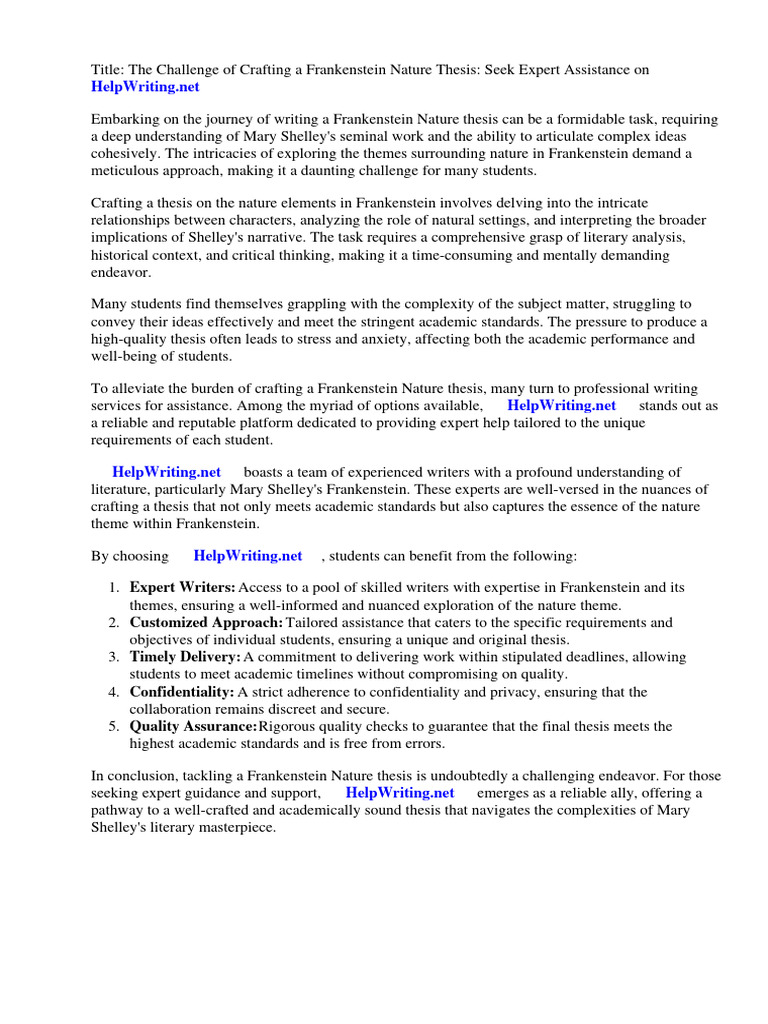 Frankenstein Nature Thesis | PDF | Frankenstein | Mary Shelley