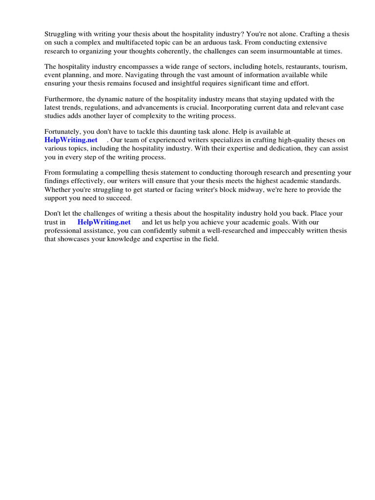 Thesis About Hospitality Industry | PDF | Customer Satisfaction | Tourism
