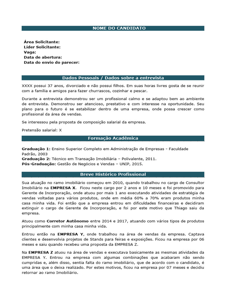 Modelo de Parecer Genérico | PDF | Negócios | Autoajuda