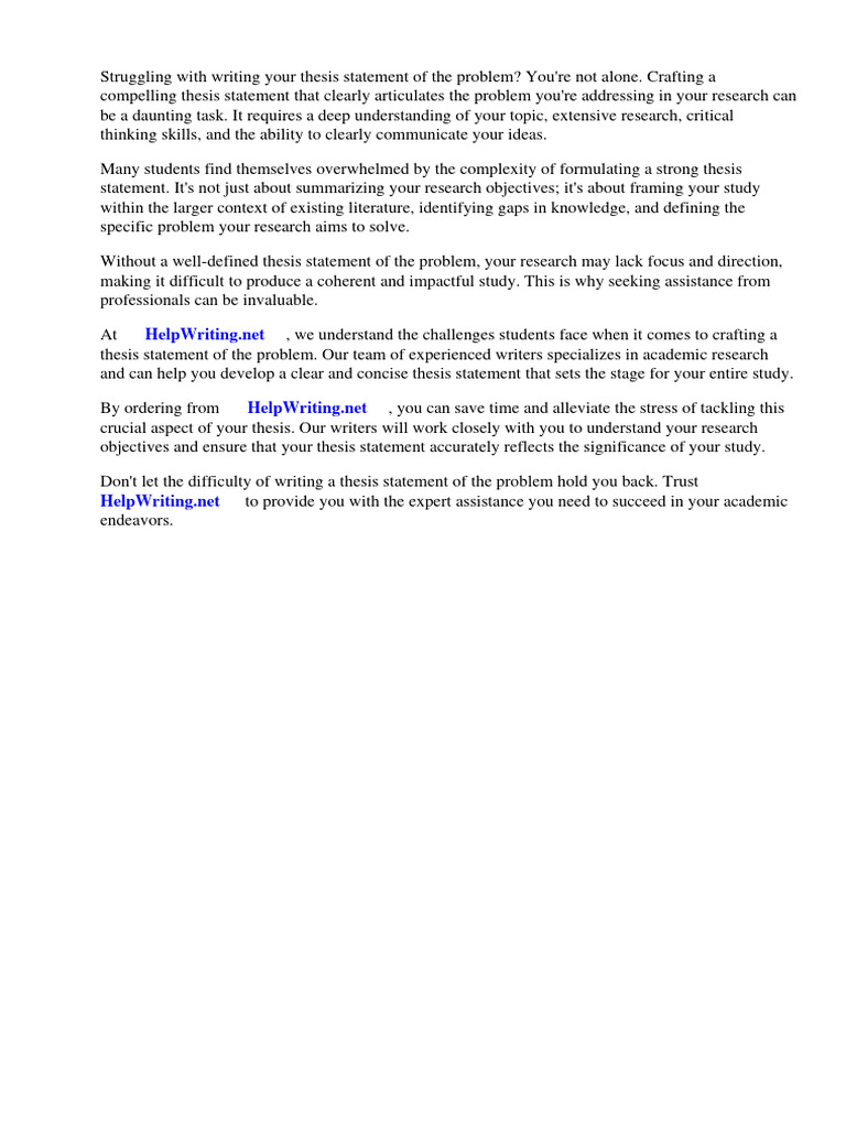 Thesis Statement of The Problem Sample | PDF | Thesis | Essays