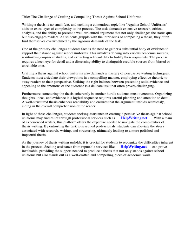 Against School Uniforms Thesis | PDF | Essays | Chemical Synapse