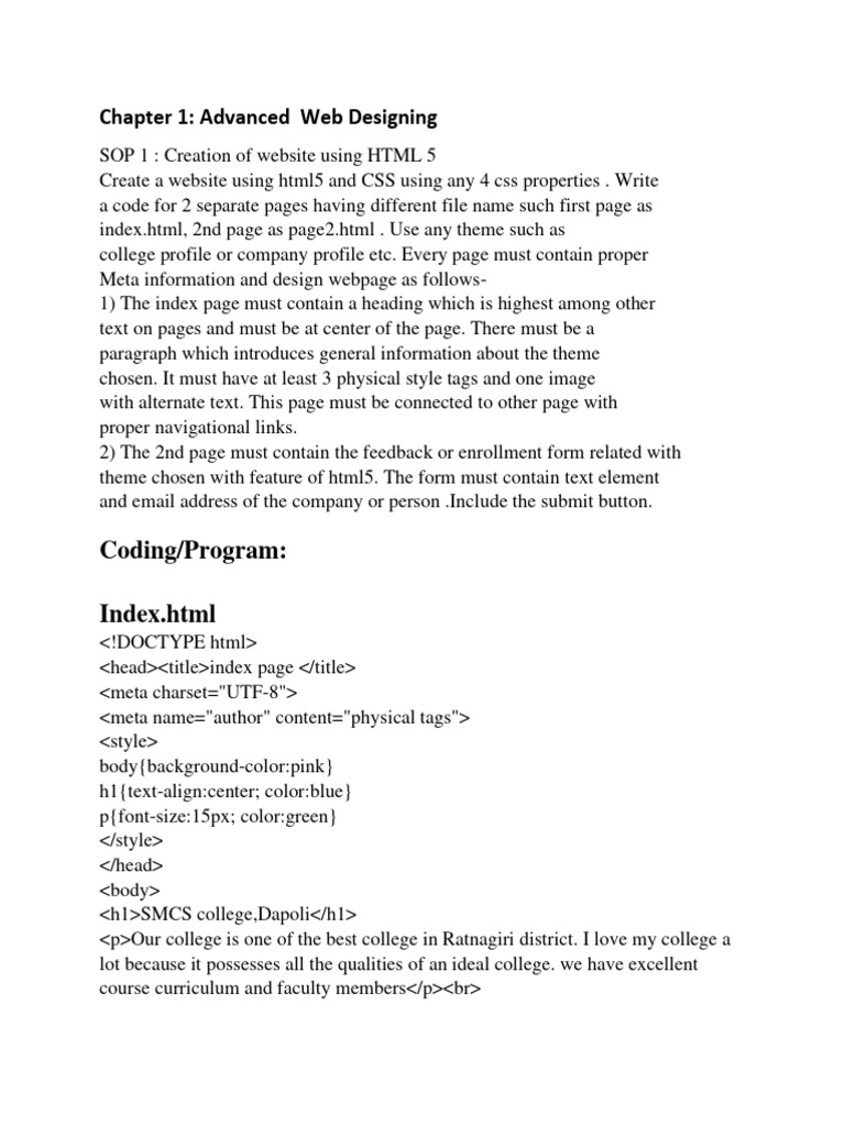 SOP 1 Creation of Website Using HTML 5 | PDF | Computers