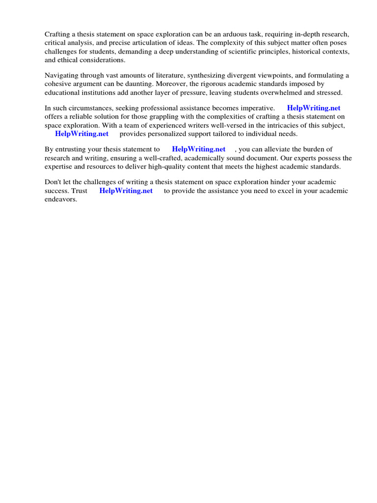 Thesis Statement On Space Exploration | PDF | Space Exploration | Outer Space