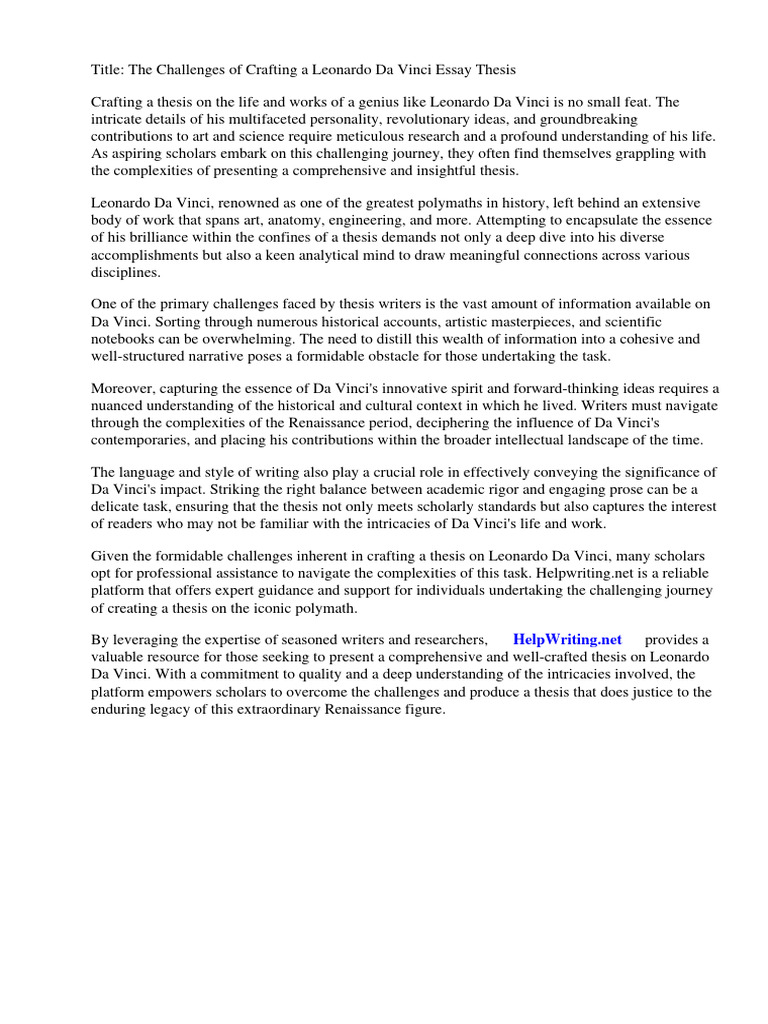 Leonardo Da Vinci Essay Thesis | PDF | Leonardo Da Vinci | Renaissance