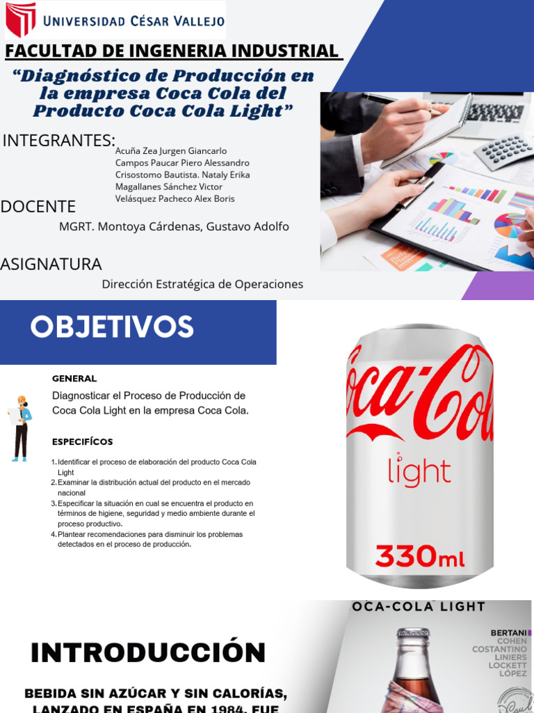 Presentación de Diagnóstico de Producción en la empresa Coca Cola del Producto Coca Cola LIght | PDF