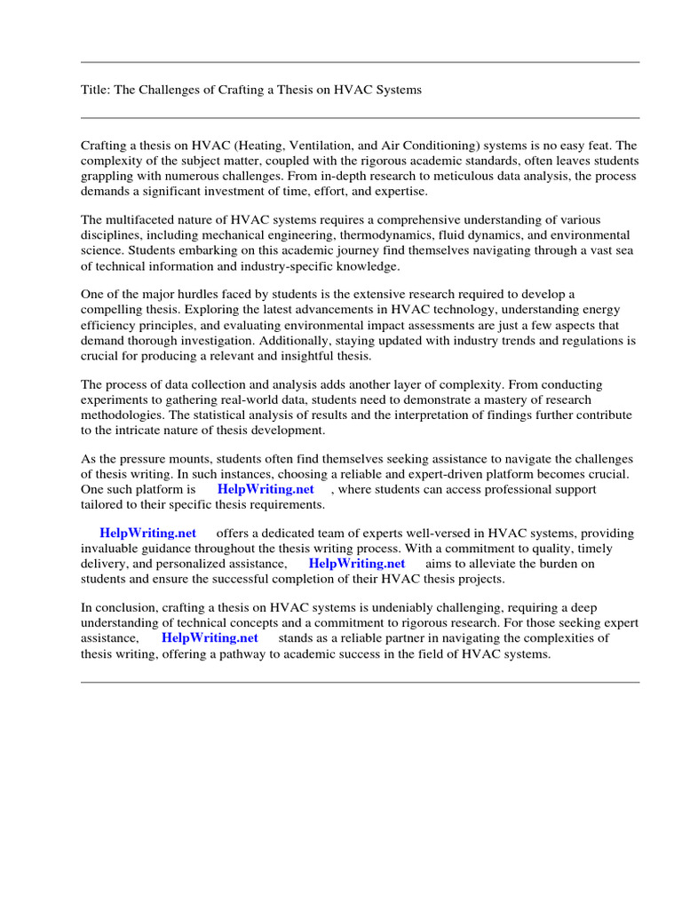 Thesis On Hvac Systems | PDF | Air Conditioning | Duct (Flow)