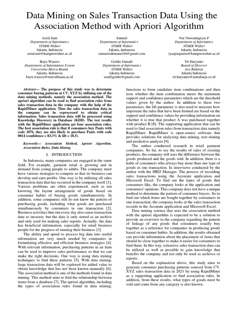 Data Mining Association Method Pdf Science Information Management