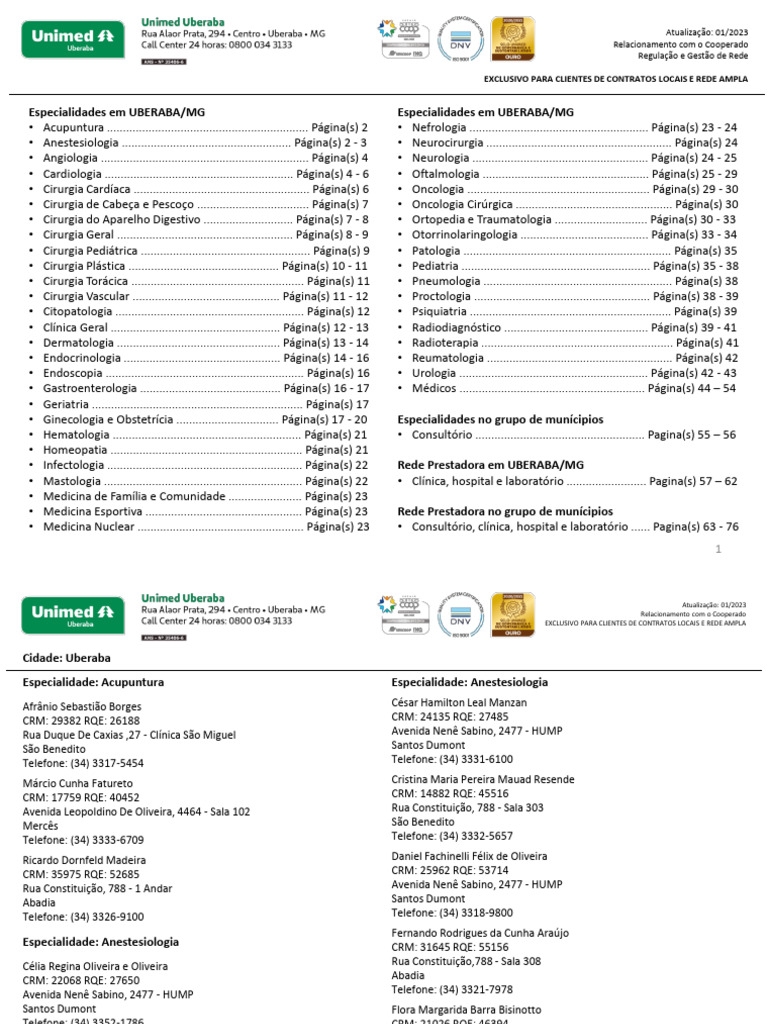 Guia - Medico - Unimed - Uberaba - 01.2023 | PDF | Remédio | Sistema de saúde