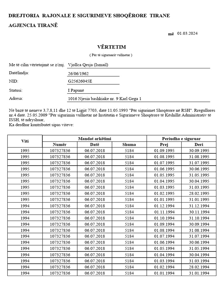 Vertetim Kontributet Vullnetare 20240301 | PDF