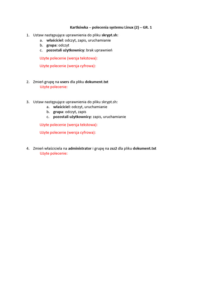 Kartkówka Polecenia Systemu Linux 2 | PDF