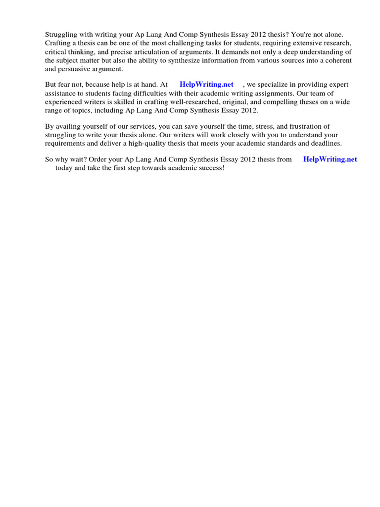 AP Lang and Comp Synthesis Essay 2012 | PDF | Essays