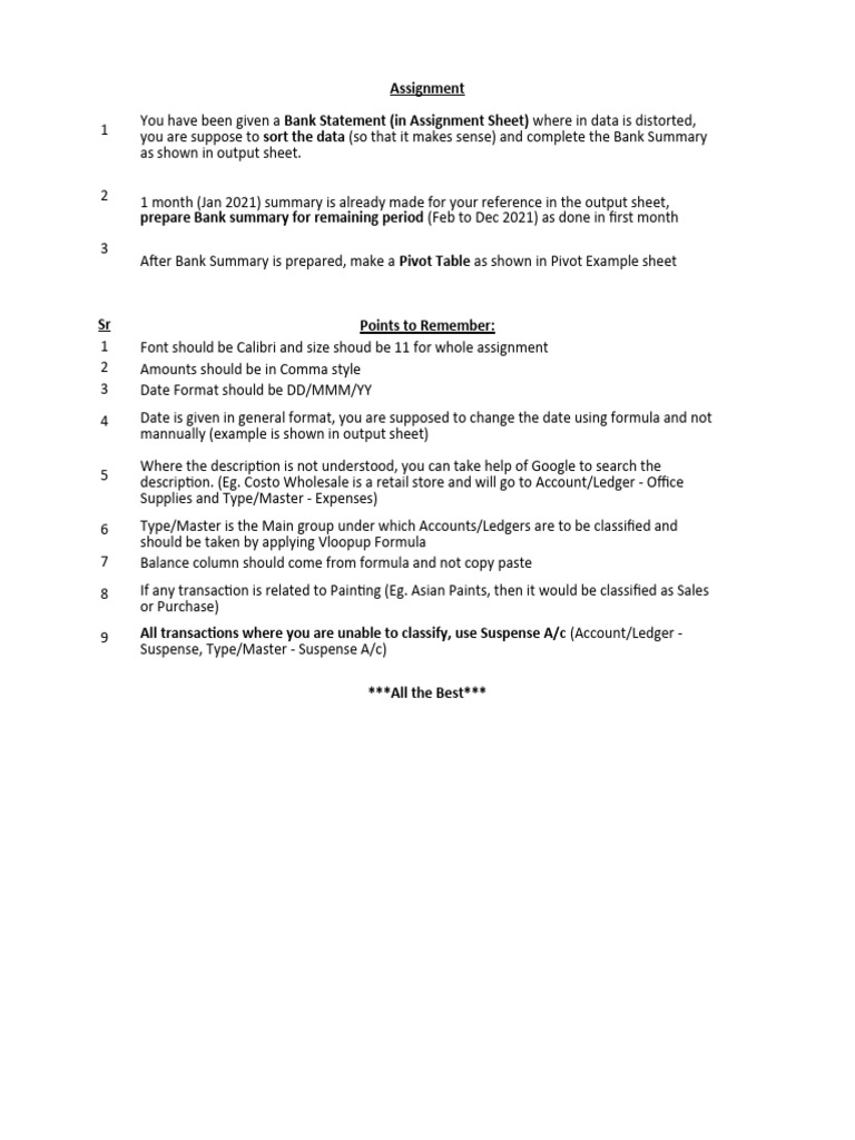 Accounting & Excel Assignment - Experienced | PDF | Debits And Credits ...