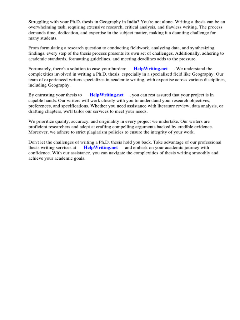 PHD Thesis in Geography in India | PDF | Thesis | Geography