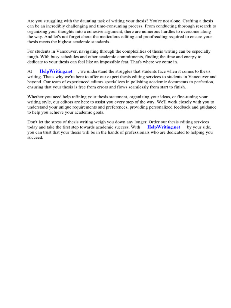 Thesis Editing Vancouver | PDF | Thesis | Editing