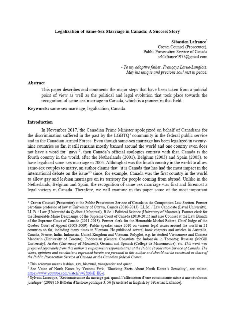 Lafrance Sebastien Pdf Same Sex Marriage Homosexuality