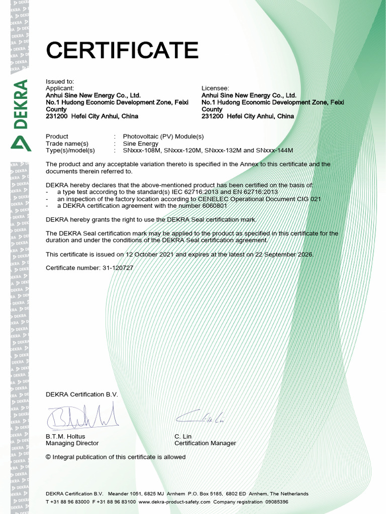 7 - Certificado Módulo | PDF | Photovoltaics | Electrical Engineering