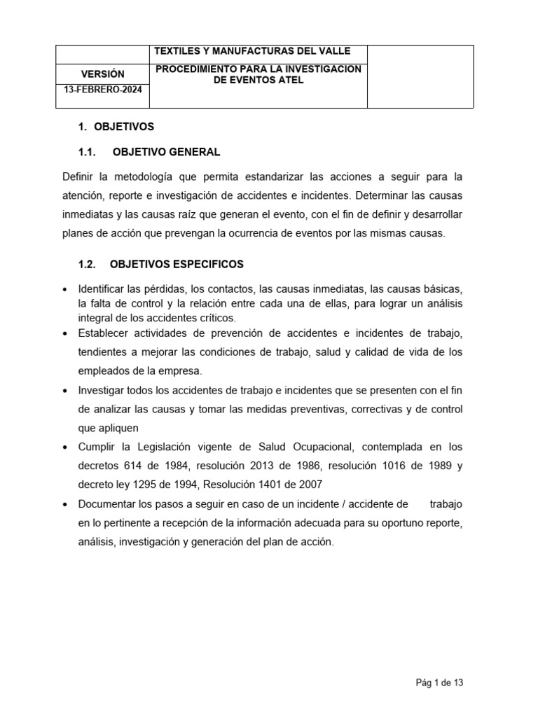 Procedimiento para La Investigacion de Eventos Atel | PDF