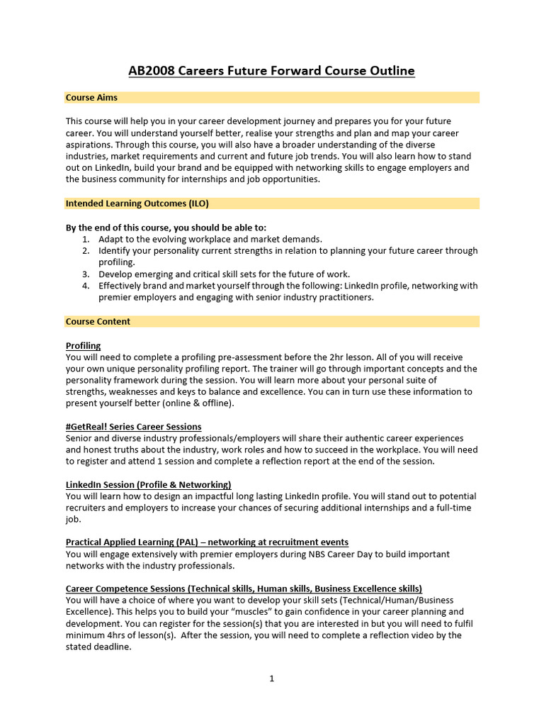 AB2008 Career Development Course Outline | PDF | Academic Integrity ...