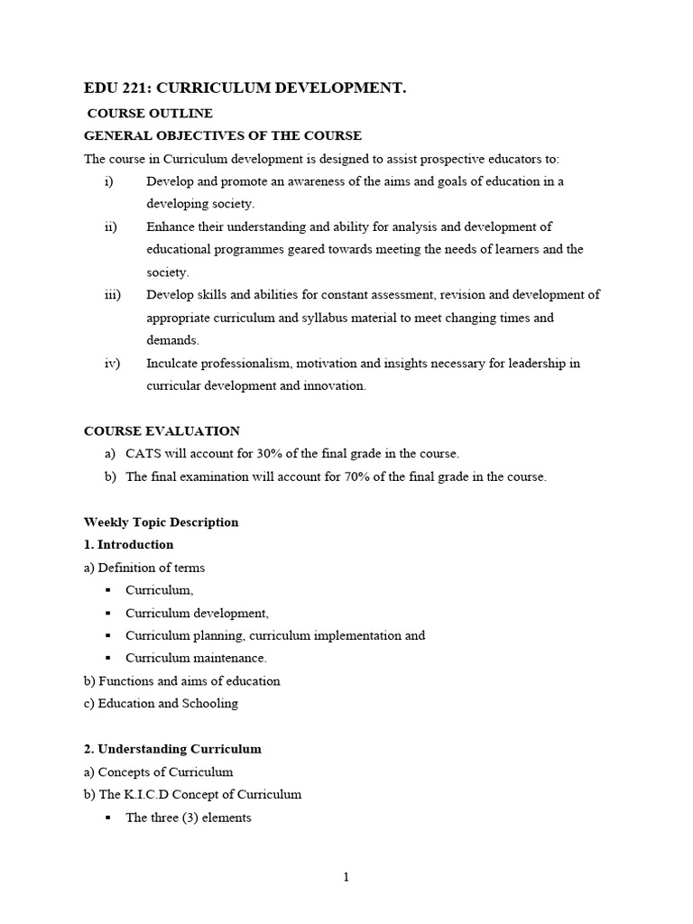 Edu 221. Curriculum Development-1 | PDF | Curriculum | Learning