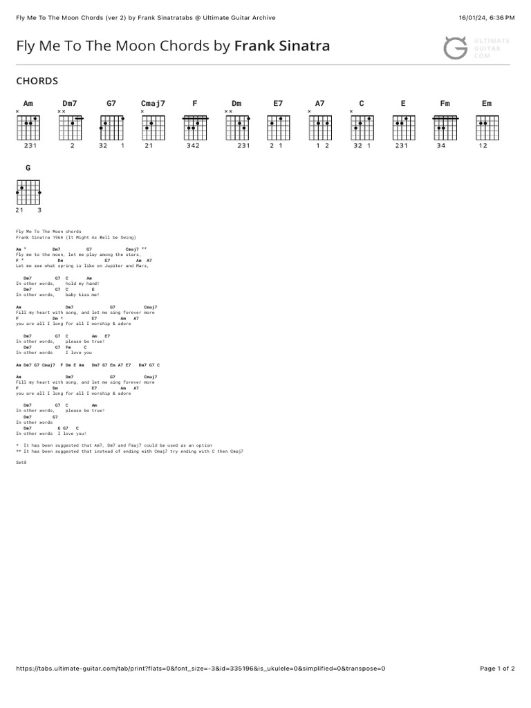 Fly Me To The Moon Chords by Frank Sinatra | PDF