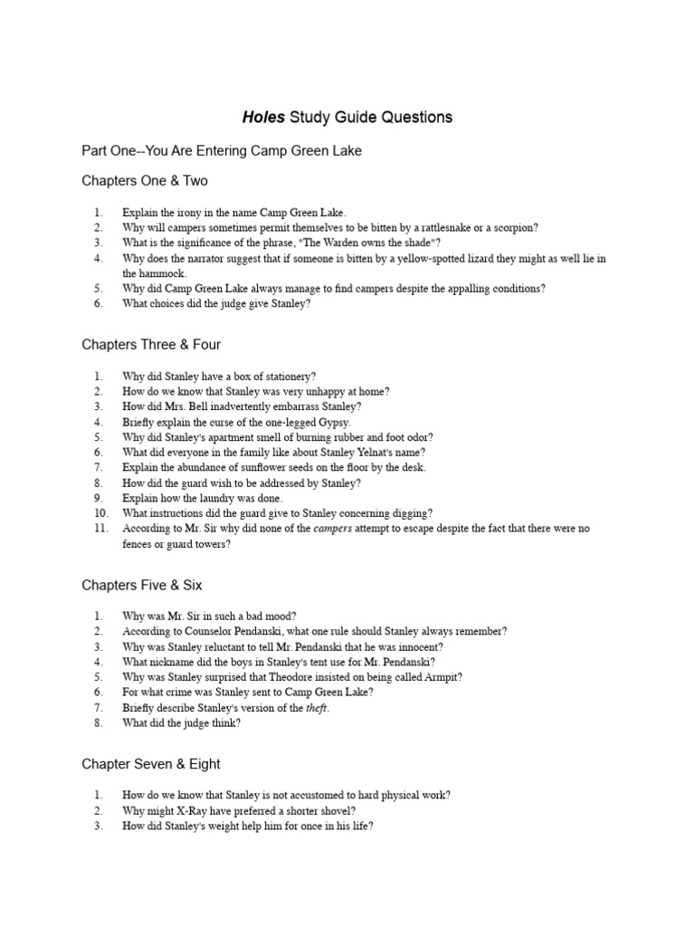 Holes - Comprehension Questions | PDF