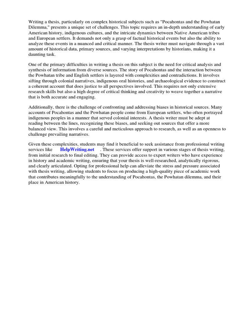 Thesis of Pocahontas and The Powhatan Dilemma | PDF