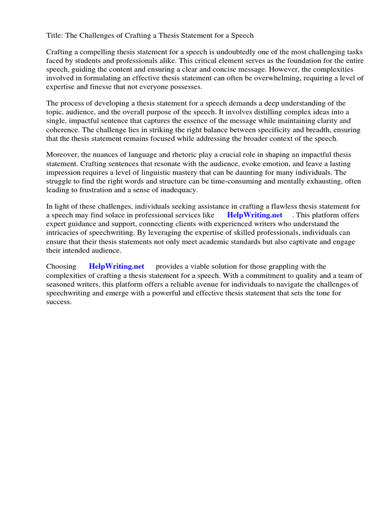 Example Thesis Statement For A Speech | PDF | Essays | Thesis
