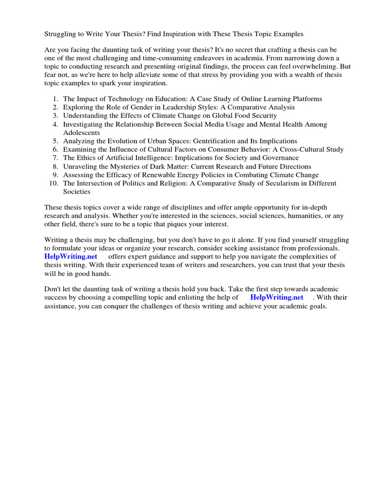 Thesis Topic Examples | PDF | Thesis | Essays