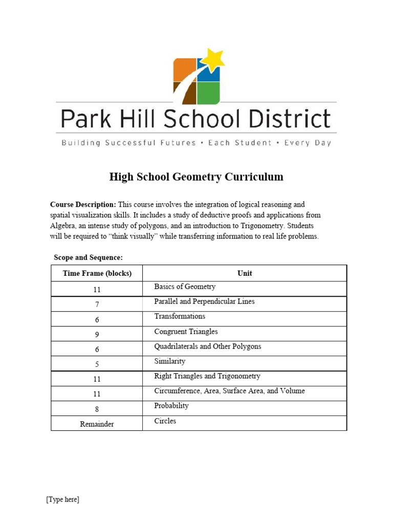 High School Geometry Curriculum: Course Description: This Course ...