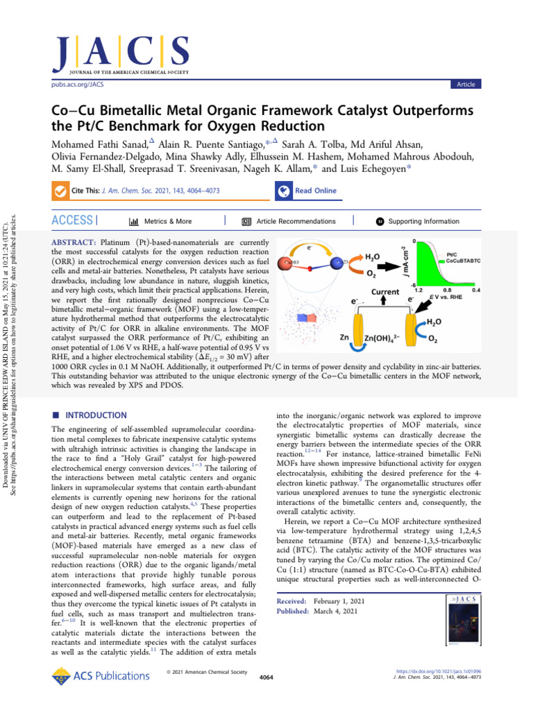 Co Cu Bimetallic Metal Organic Framework Catalyst Outperforms | PDF | Catalysis | Adsorption