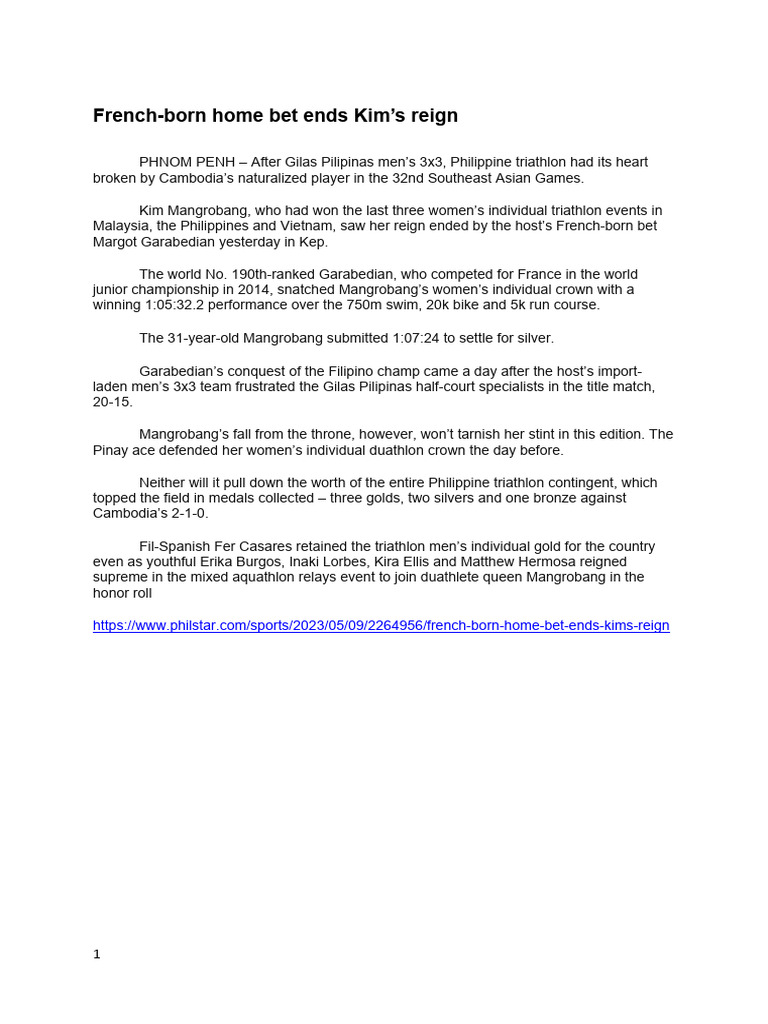 Sports News Sample - English | PDF | Sports