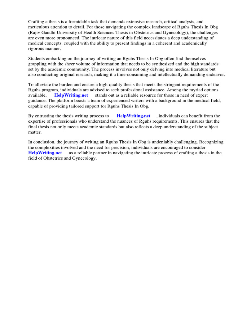 Rguhs Thesis in Obg | PDF | Thesis | Medicine