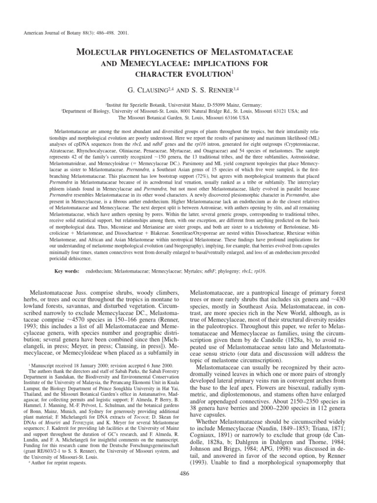American J of Botany - 2001 - Clausing - Molecular Phylogenetics of ...