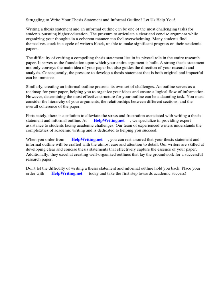 Example of Thesis Statement and Informal Outline | PDF