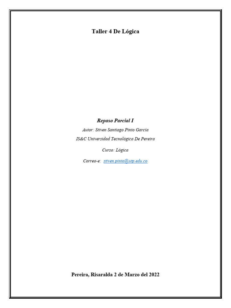 Taller 4 de Lógica | PDF | Proposición | Verdad