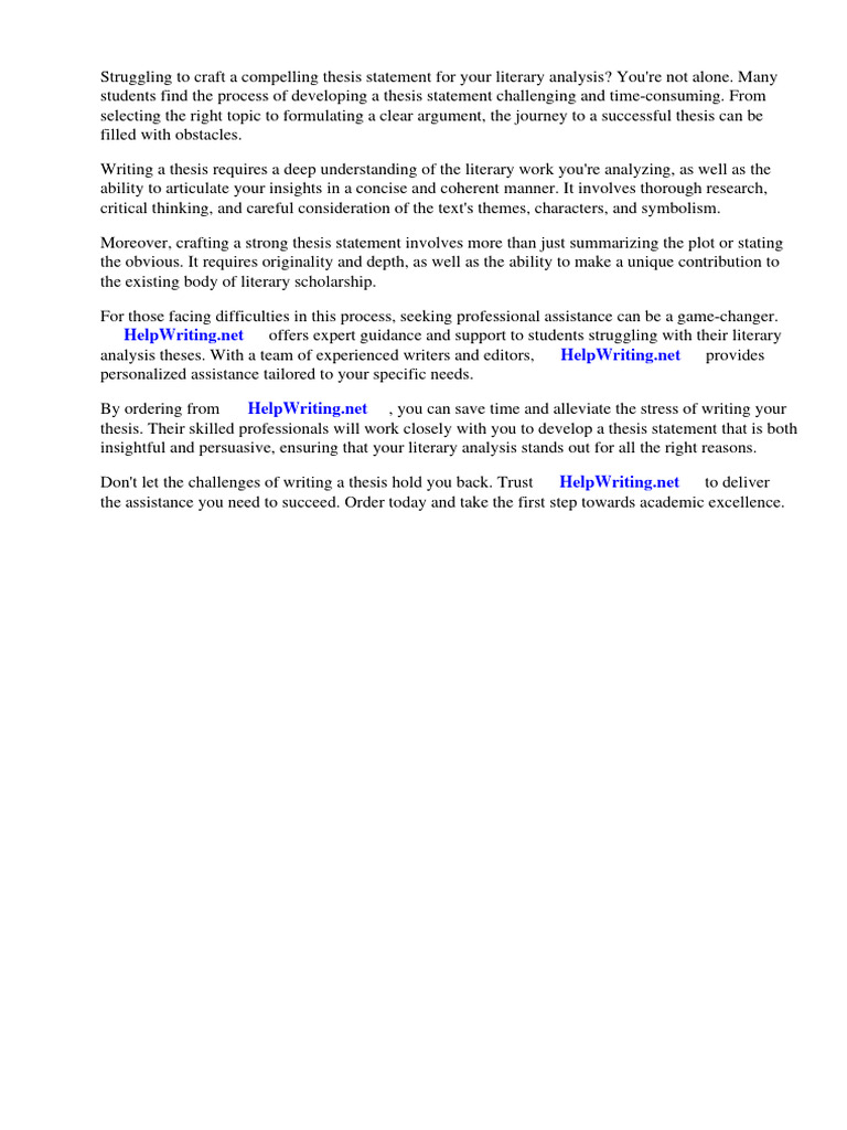 Examples of Literary Analysis Thesis Statements | PDF | Essays | Thesis